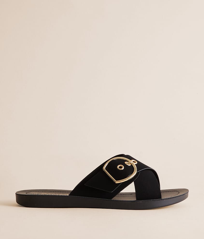 Soda Graphics Big Buckle Sandal - Women's Shoes in All Black | Buckle