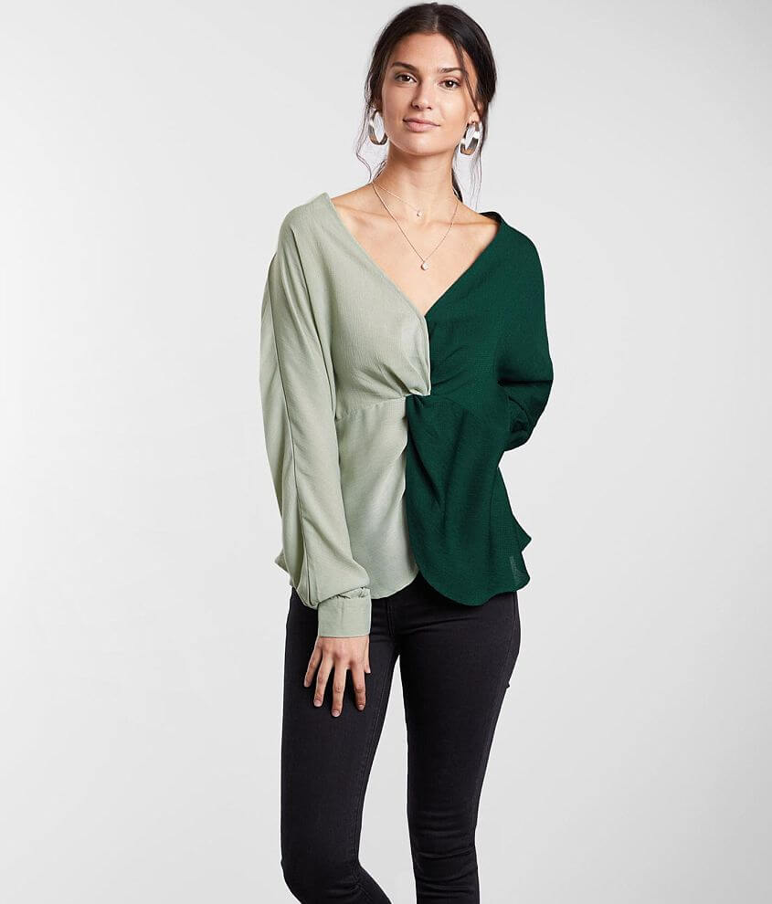 Buckle Black Color Block Surplice Top - Women's Shirts & Blouses in ...