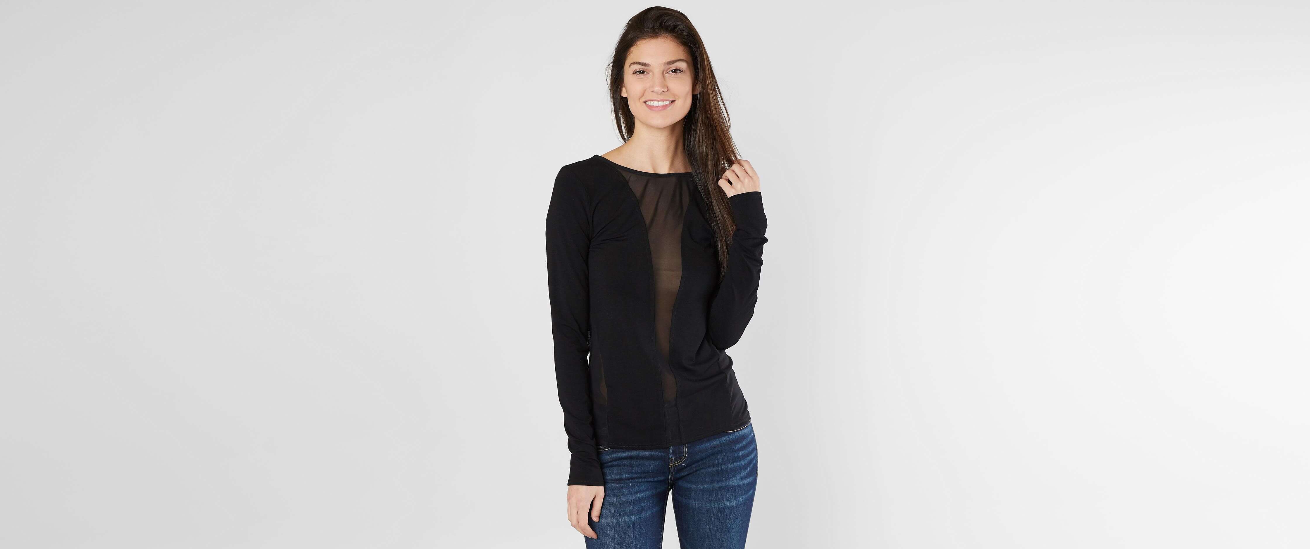 red by BKE Mesh Inset Top - Women's Shirts/Blouses in Black | Buckle