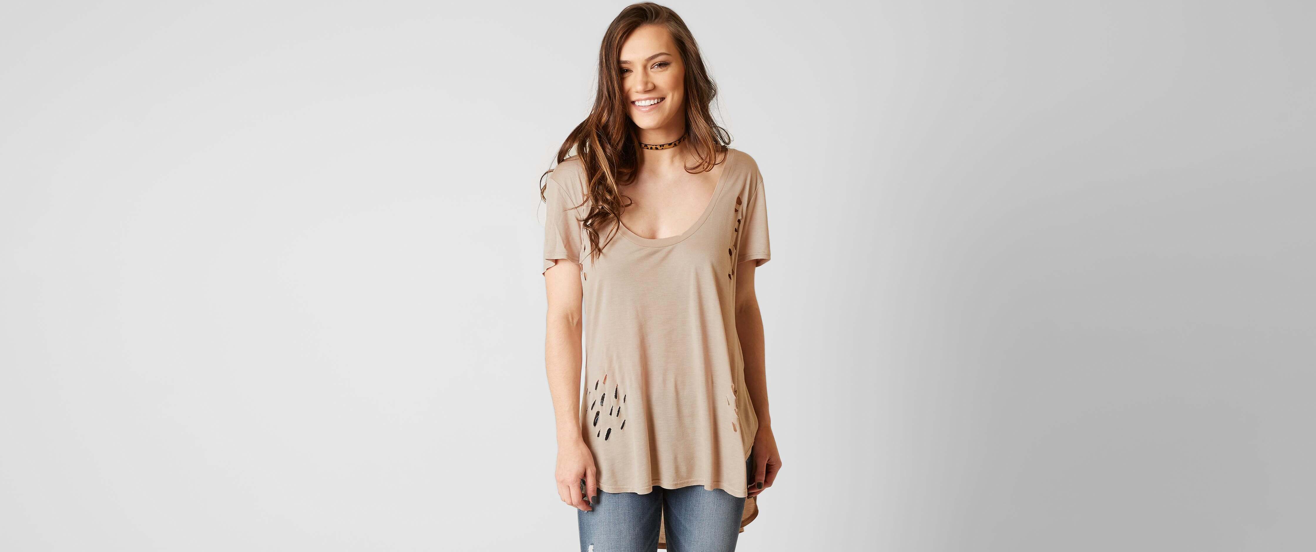 Gilded Intent Raw Edge Top - Women's T-Shirts in Taupe | Buckle
