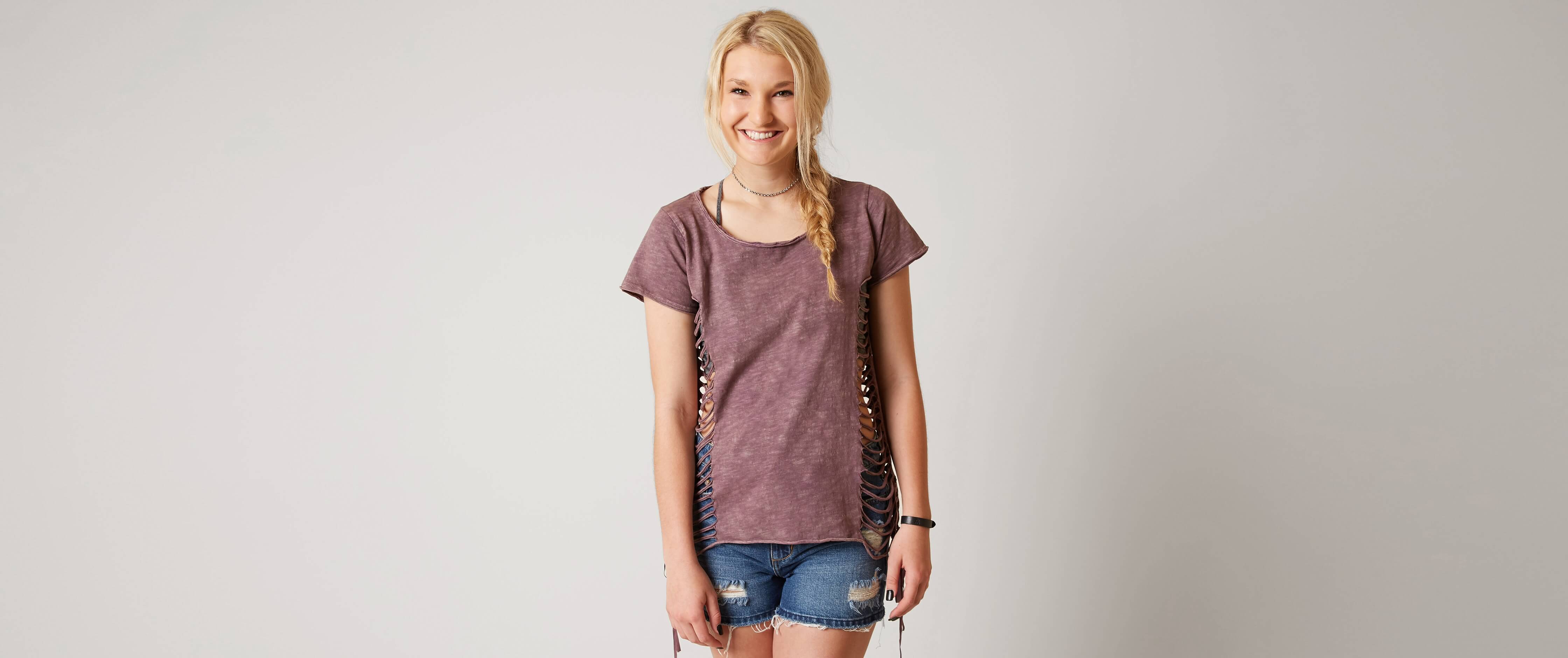 Gilded Intent Raw Edge Top - Clothing in Washed Purple | Buckle