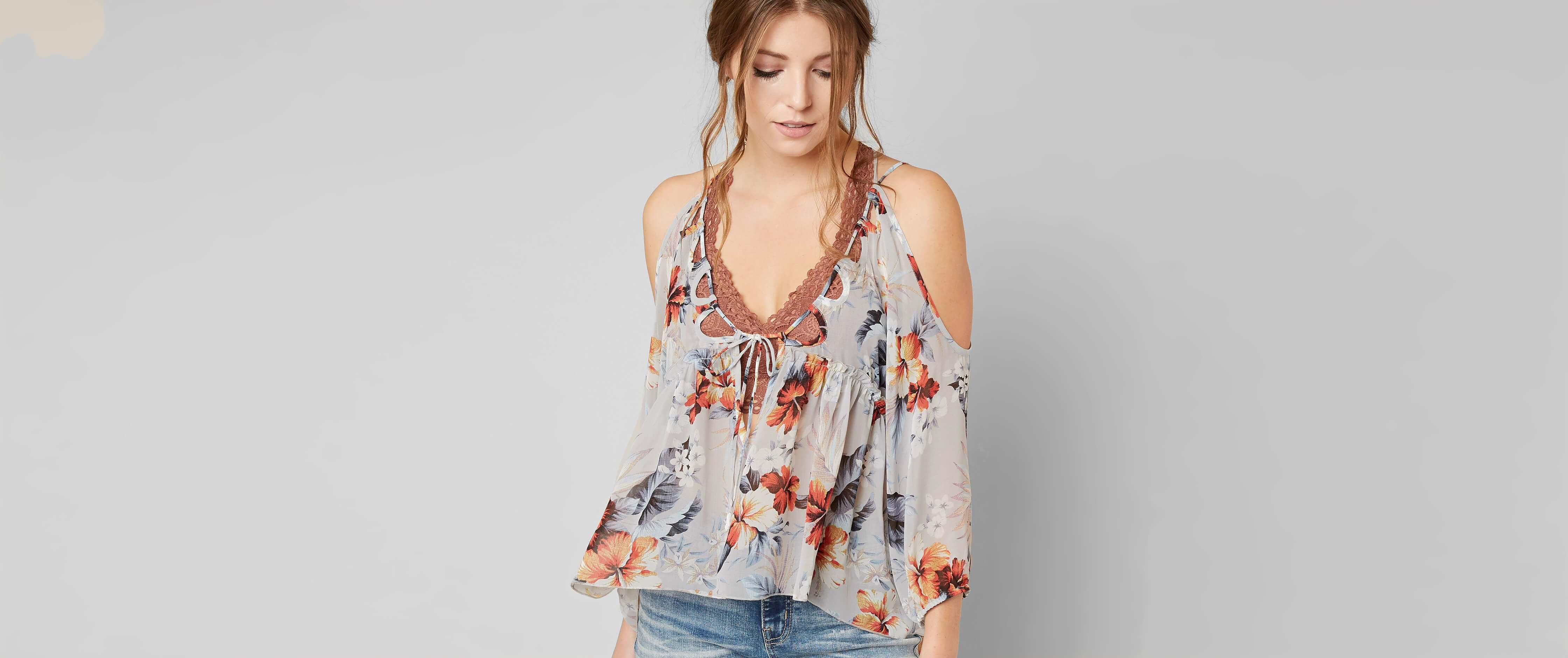 Gimmicks Floral Chiffon Top - Women's Shirts/Blouses in Grey Multi | Buckle