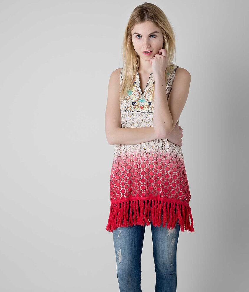 Gimmicks Dip Dye Crochet Tank Top - Women's Tank Tops in Cream Coral ...