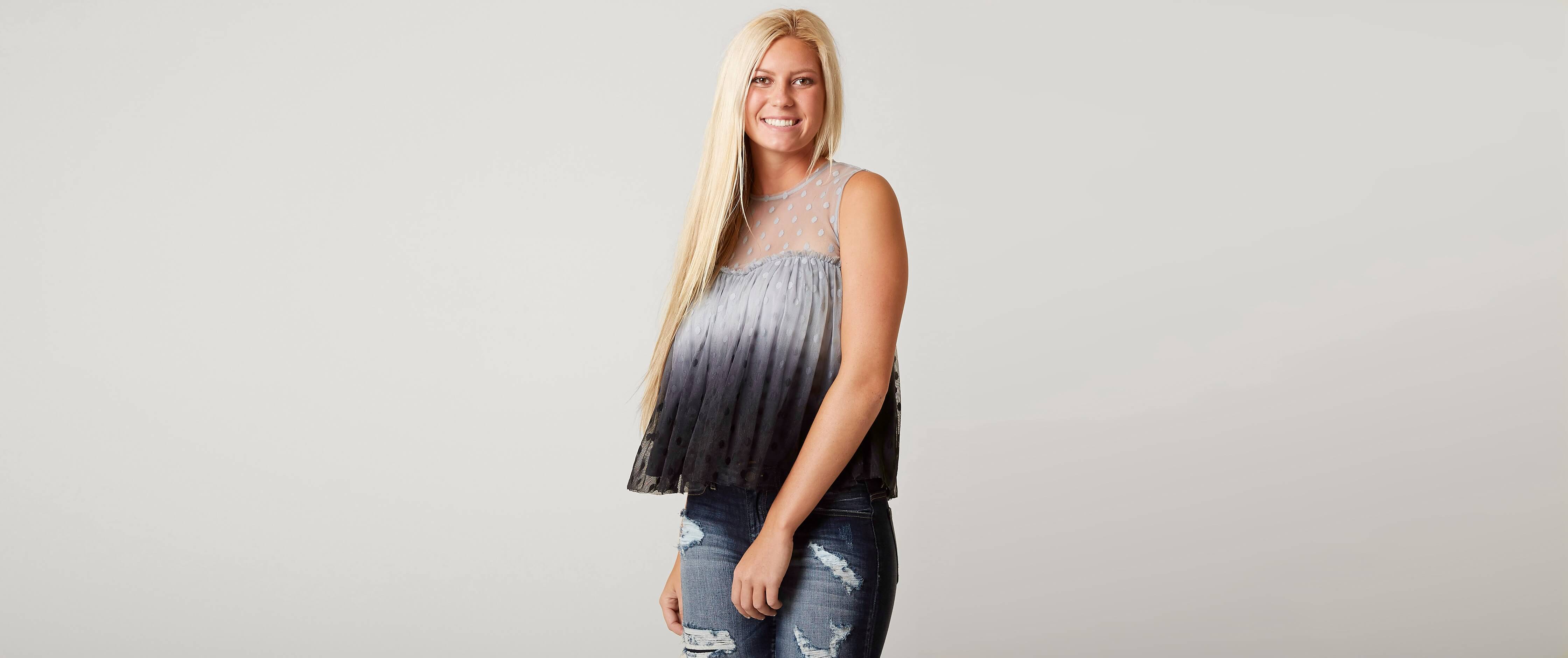 Gimmicks Dotted Mesh Tank Top - Women's Tank Tops in Grey Black | Buckle