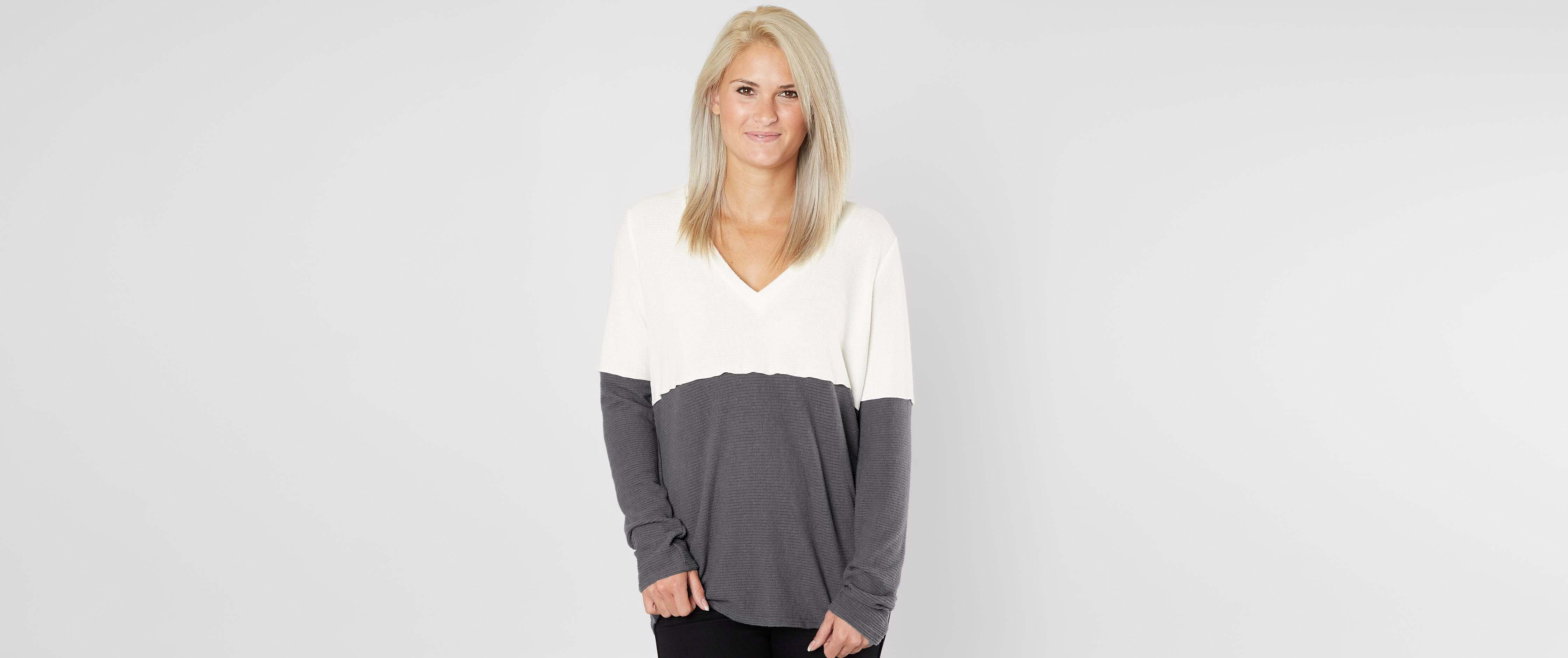 BKE Color Block Pieced Top - Women's Shirts/Blouses in Cream Charcoal ...