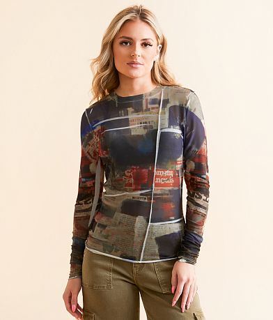 Gilded Intent Raw Edge Mesh Top - Women's Shirts & Blouses in Cream ...