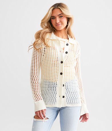 Double Zero Open Stitch Cardigan Sweater - Women's Sweaters in Whip ...