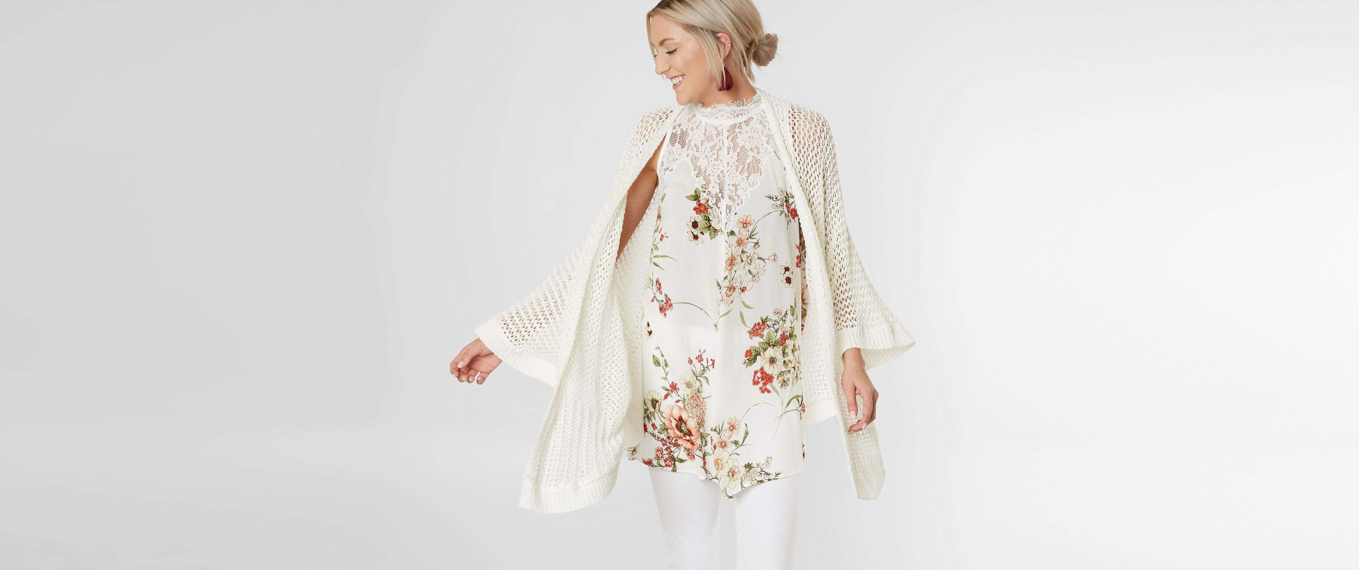 Hem & Thread Open Weave Cardigan Sweater - Women's Sweaters in White ...