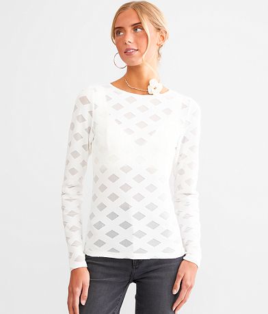 red by BKE Checkered Mesh Top - Women's Shirts & Blouses in White | Buckle