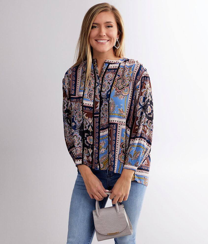 Daytrip Floral Patchwork Blouse - Women's Shirts/Blouses in Blue Multi ...
