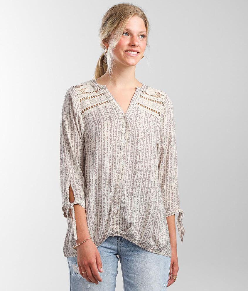 Daytrip Swiss Dot Woven Blouse Womens Shirts Blouses In Mauve Cream Buckle