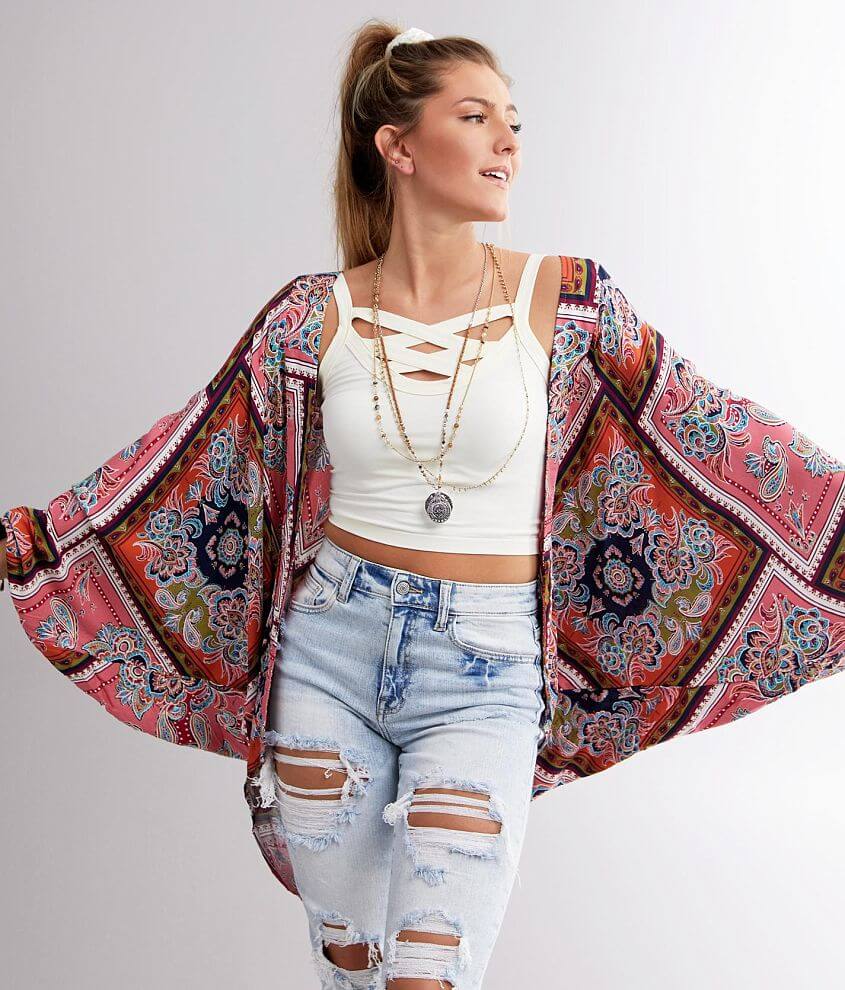 Daytrip Floral Kimono Womens Kimonos In Coral Multi Buckle