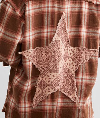 La La Land Paisley Star Patch Flannel Shirt - Women's Shirts & Blouses ...