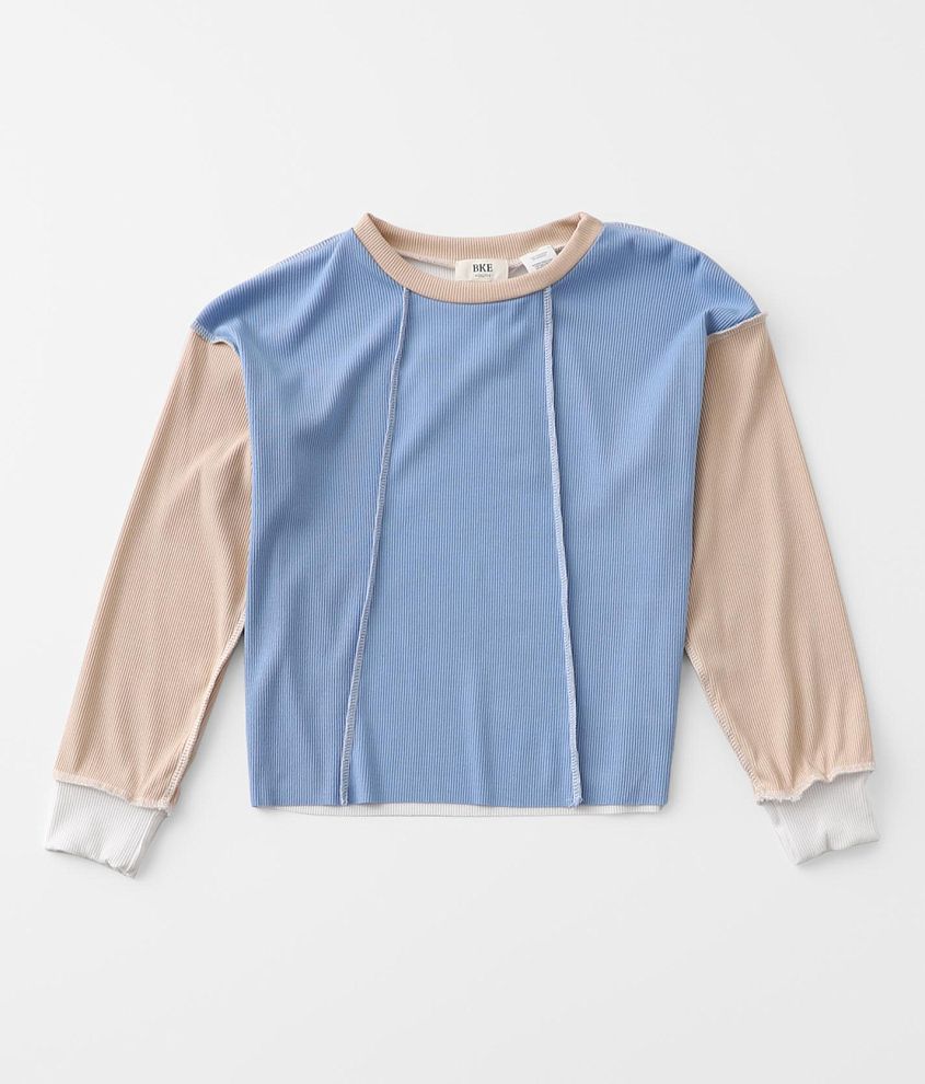 Girls - BKE Color Block Top - Girl's Shirts & Blouses in Tan Blue | Buckle