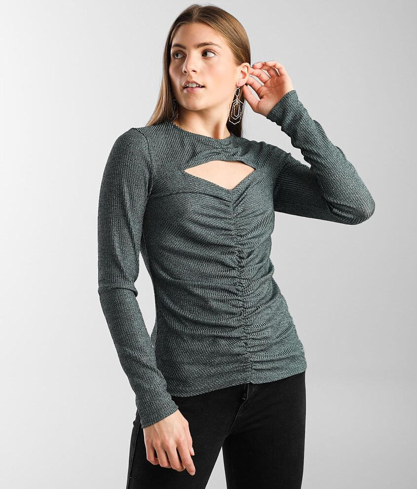 red by BKE Ruched Metallic Top - Women's Shirts & Blouses in Blue | Buckle