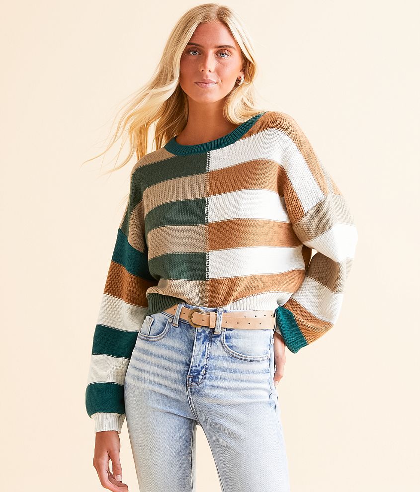 LE LIS Offset Stripe Cropped Sweater - Women's Sweaters in Green Multi ...
