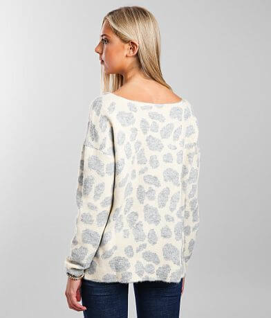 GILLI Animal Print Drop Shoulder Sweater - Women's Sweaters in Ivory ...