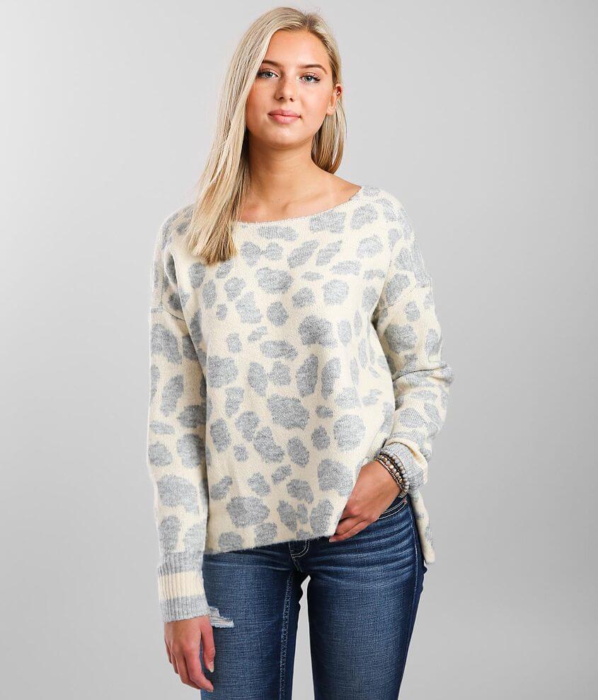 GILLI Animal Print Drop Shoulder Sweater - Women's Sweaters in Ivory ...