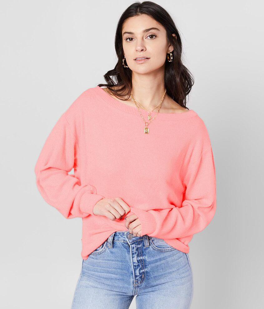 Bke Brushed Neon Wide Neck Top Womens Shirtsblouses In Coral Buckle
