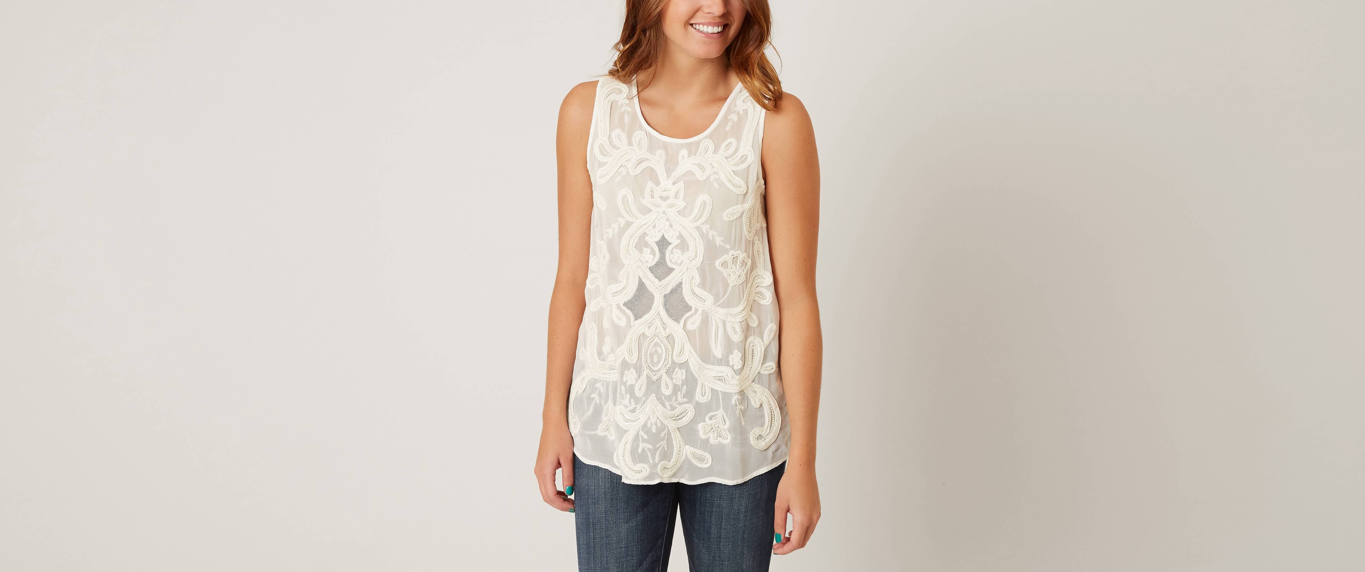 Lucky Brand Embellished Sheer Tank Top - Women's Tank Tops in Whisper ...