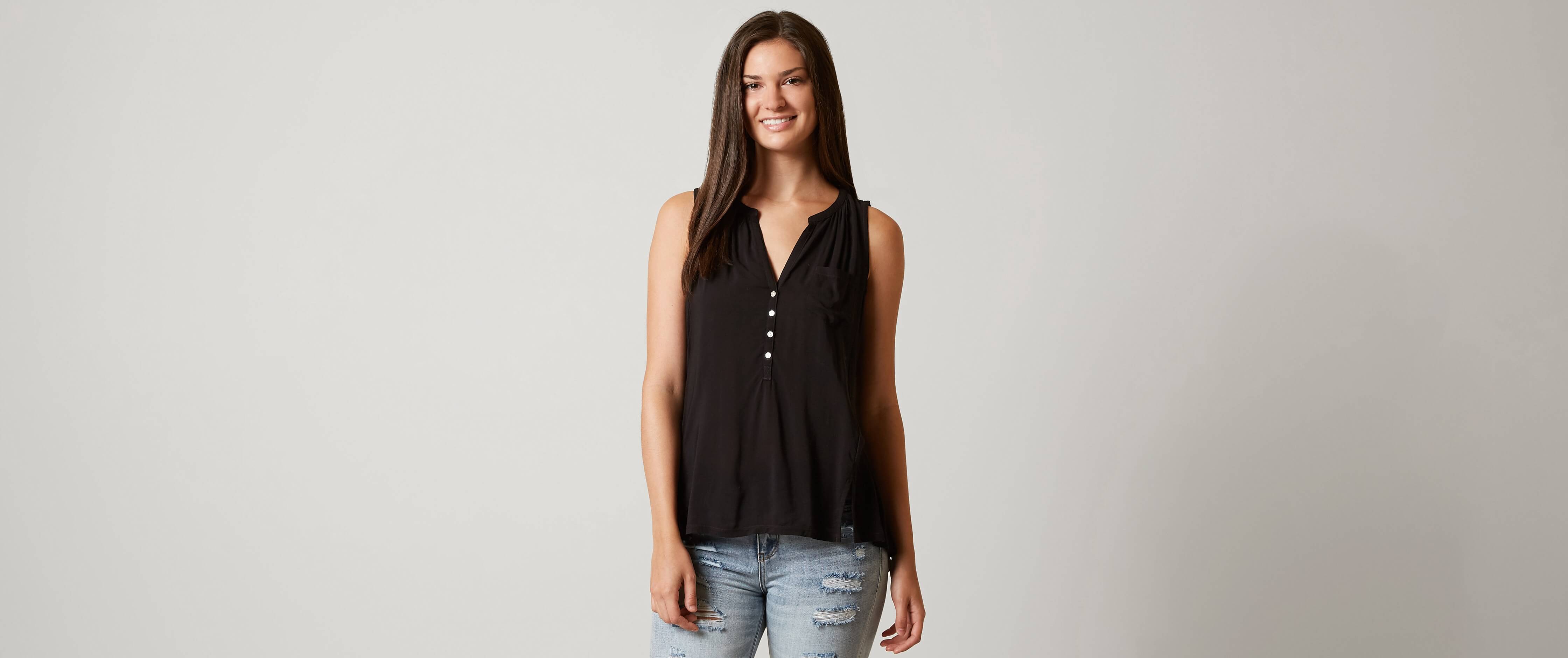 Lucky Brand Pieced Henley Tank Top - Women's Tank Tops in Lucky Black ...