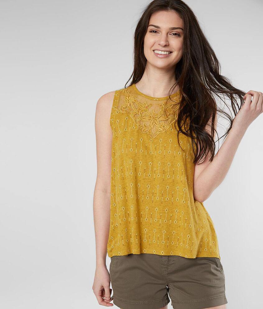 Lucky Brand Floral Embroidered Tank Top - Women's Tank Tops in Mustard ...