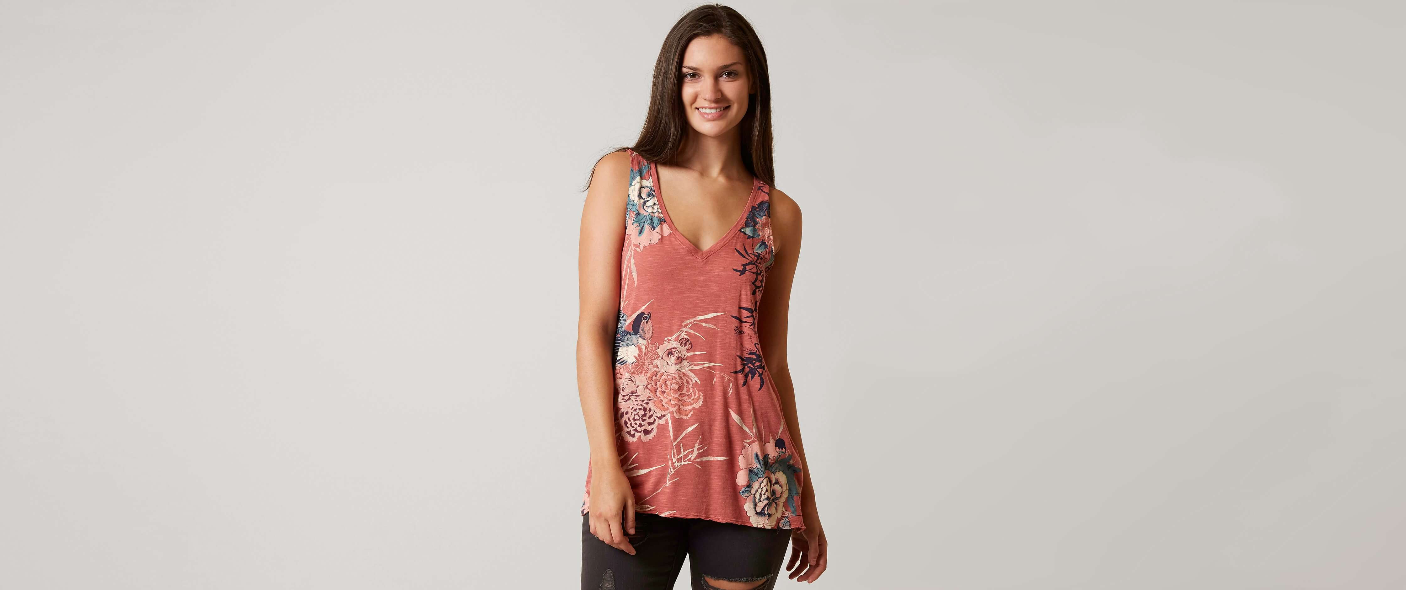 Lucky Brand Birds Flowers Scroll Tank Top - Women's Tank Tops in Red ...