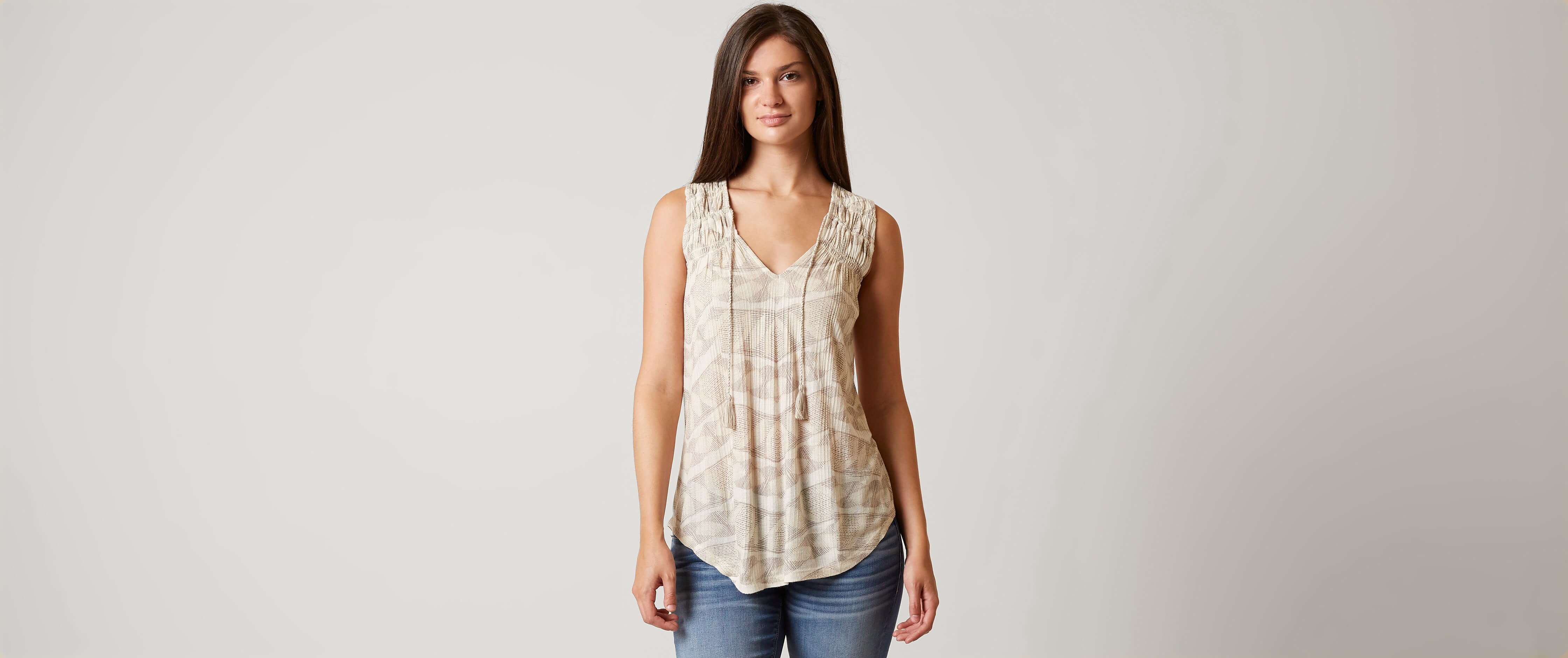 Lucky Brand Geo Smocked Tank Top - Women's Tank Tops in Natural Multi ...