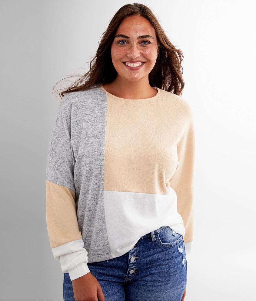 BKE Color Block Crew Neck Pullover - Women's Sweaters in Grey Peach ...