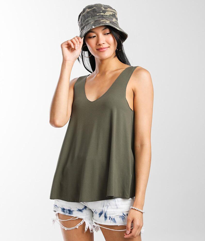 BKE Double V-Neck Tank Top - Women's Tank Tops in Dusty Olive | Buckle