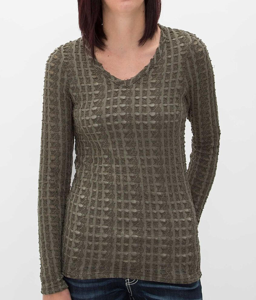 BKE Distressed Top - Women's Shirts/Blouses in Olive | Buckle