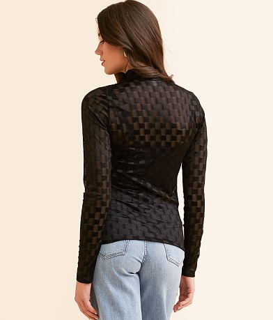 Willow & Root Checkered Mesh Top - Women's Shirts & Blouses in Black ...