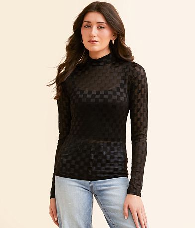 Willow & Root Checkered Mesh Top - Women's Shirts & Blouses in Black ...