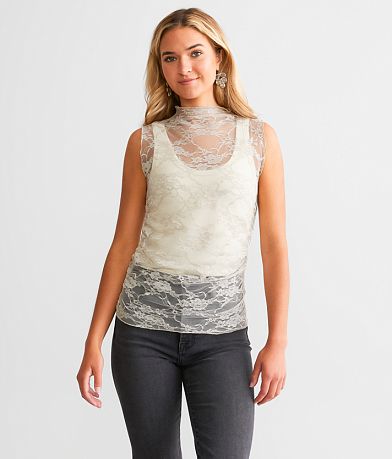 red by BKE Sheer Lace Tank Top - Women's Tank Tops in Moonstruck | Buckle
