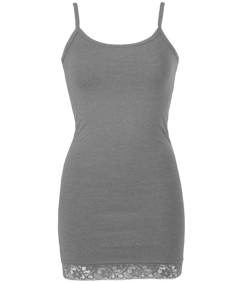BKE Extra Long Lace Trim Tank Top - Women's Tank Tops in Dark Charcoal ...