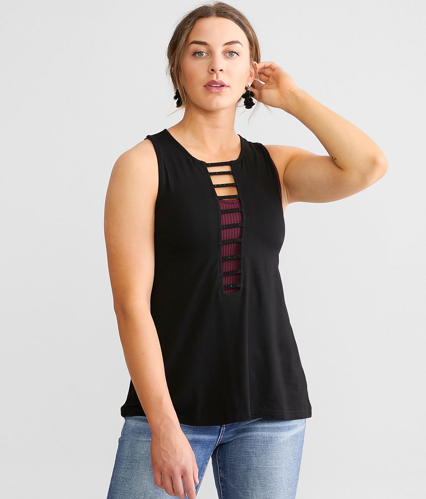 Daytrip Rhinestone Ladder Tank Top - Women's Tank Tops in Black | Buckle