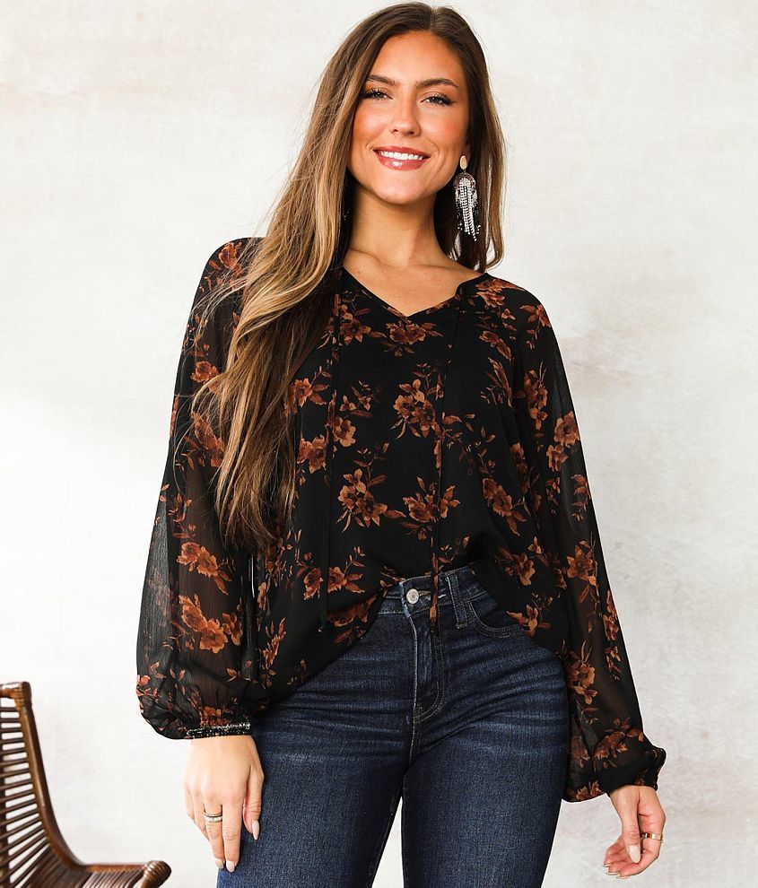 Willow & Root Floral Chiffon Blouse - Women's Shirts & Blouses in Black ...