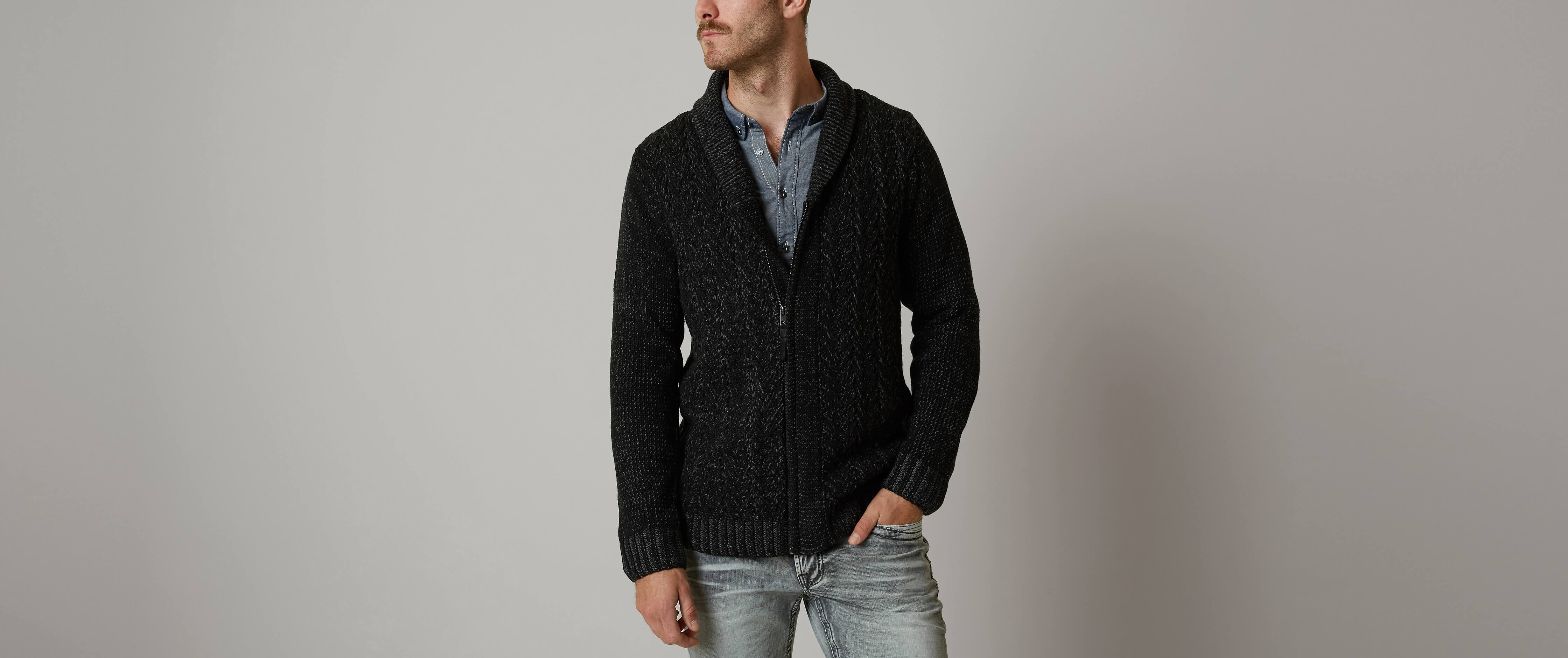 Retrofit Marled Cardigan Sweater - Men's Sweaters in Black | Buckle