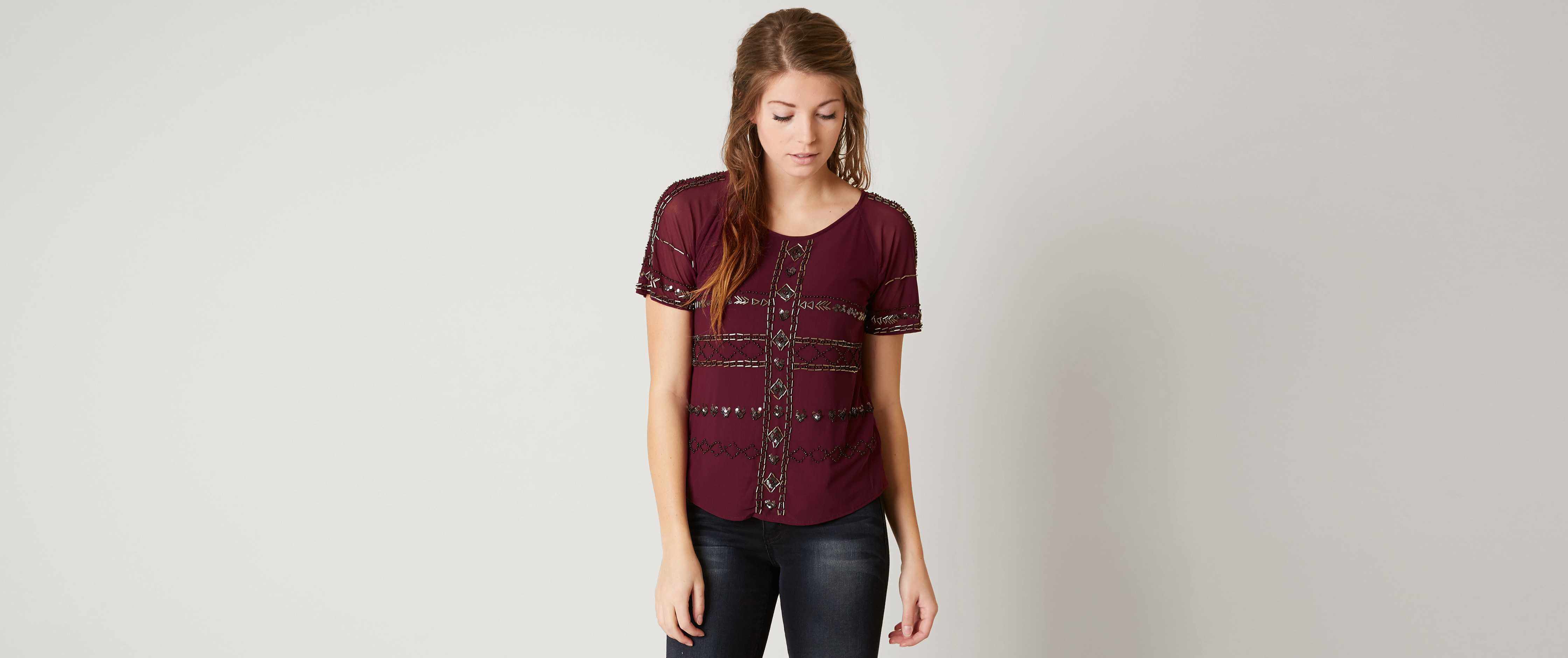 Miss Me Embellished Top - Women's Shirts & Blouses in Red Wine | Buckle