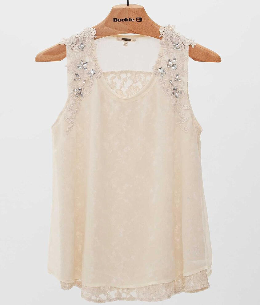 Miss Me Embellished Tank Top - Women's Tank Tops in Cream | Buckle