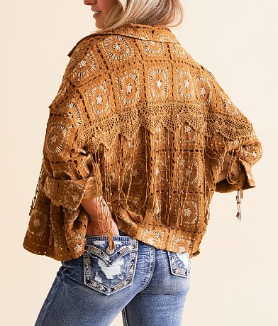 Miss Me Crochet Fringe Jacket - Women's Coats & Jackets in Camel Brown ...