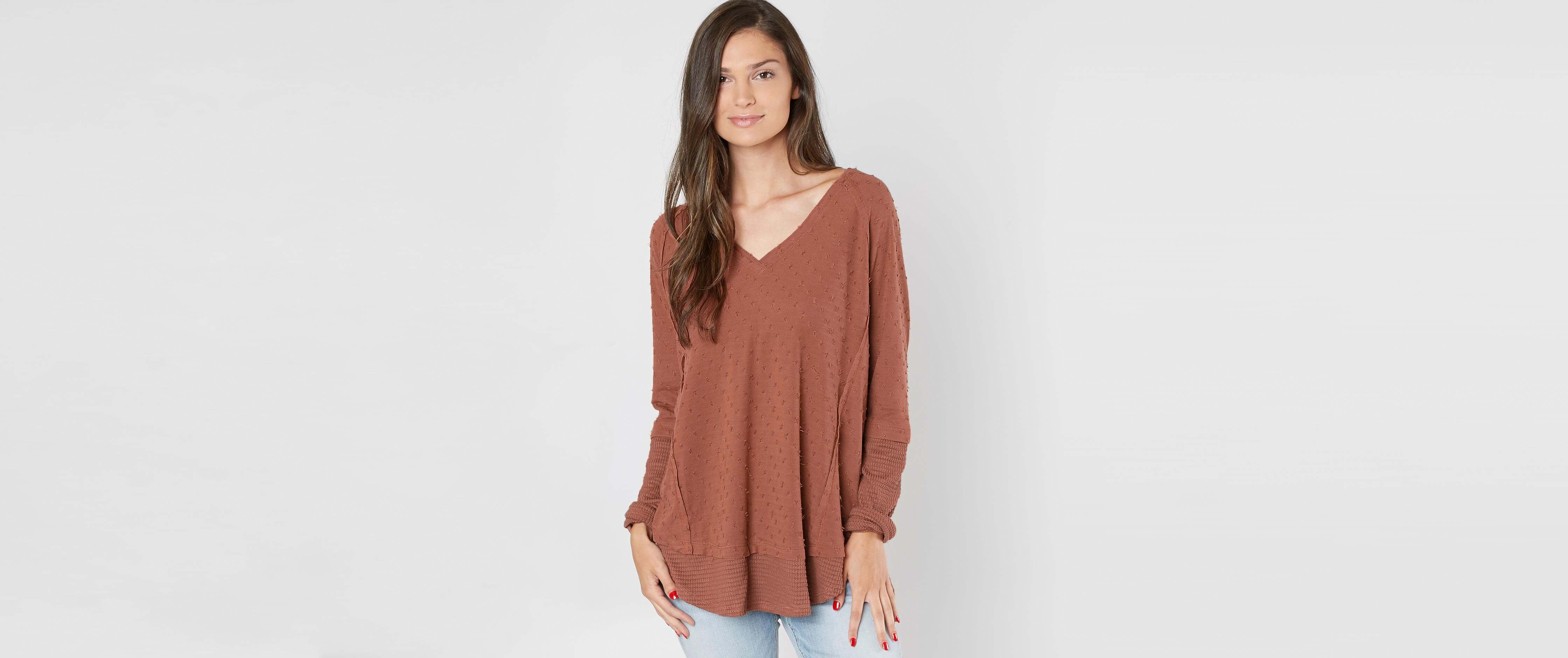 Miss Me Pieced Raw Edge Top - Women's Shirts/Blouses in Rustic Brown ...