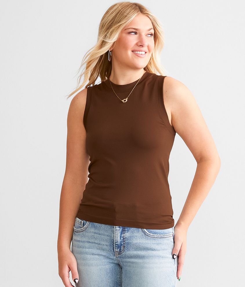 BKE core The High Neck Contour Tank Top - Women's Tank Tops in Brown ...