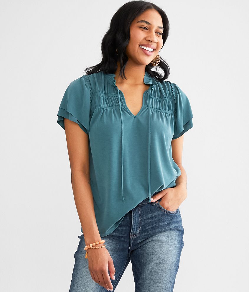 Daytrip Ruffle Top - Women's Shirts/Blouses in Blue Jade | Buckle