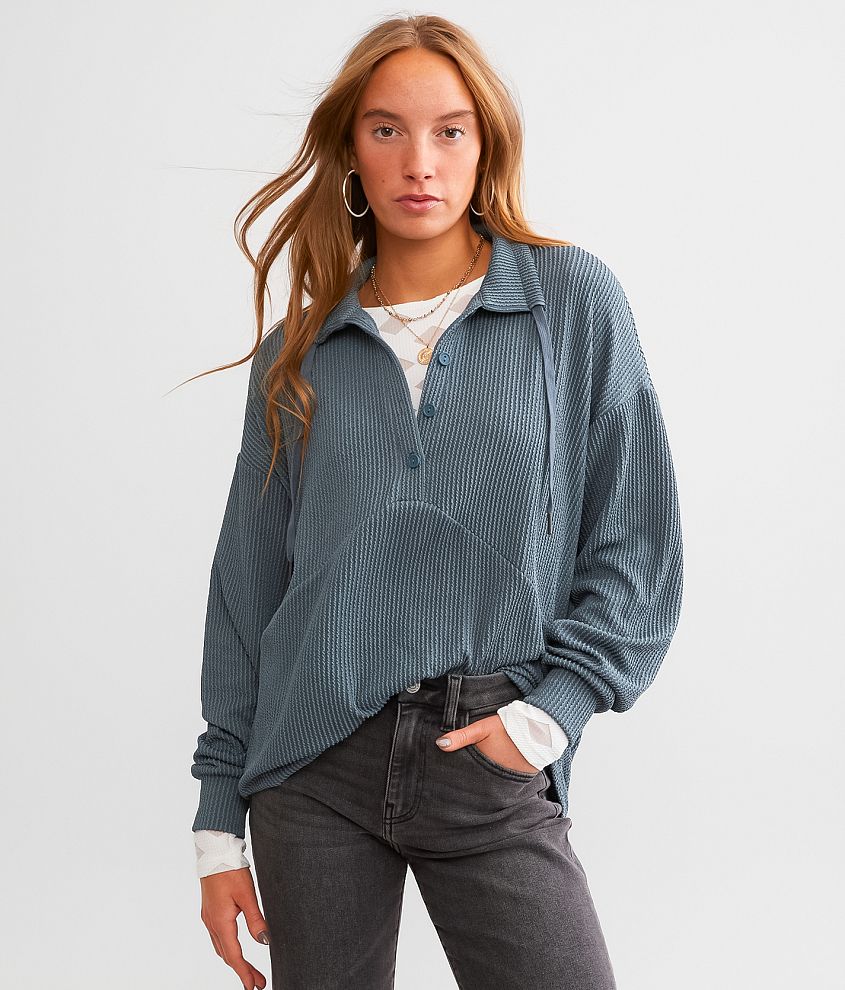 BKE Textured Henley - Women's Shirts & Blouses in Dark Slate | Buckle