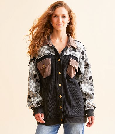 Open SZN Pieced Waffle Knit Oversized Shacket - Women's Coats & Jackets ...