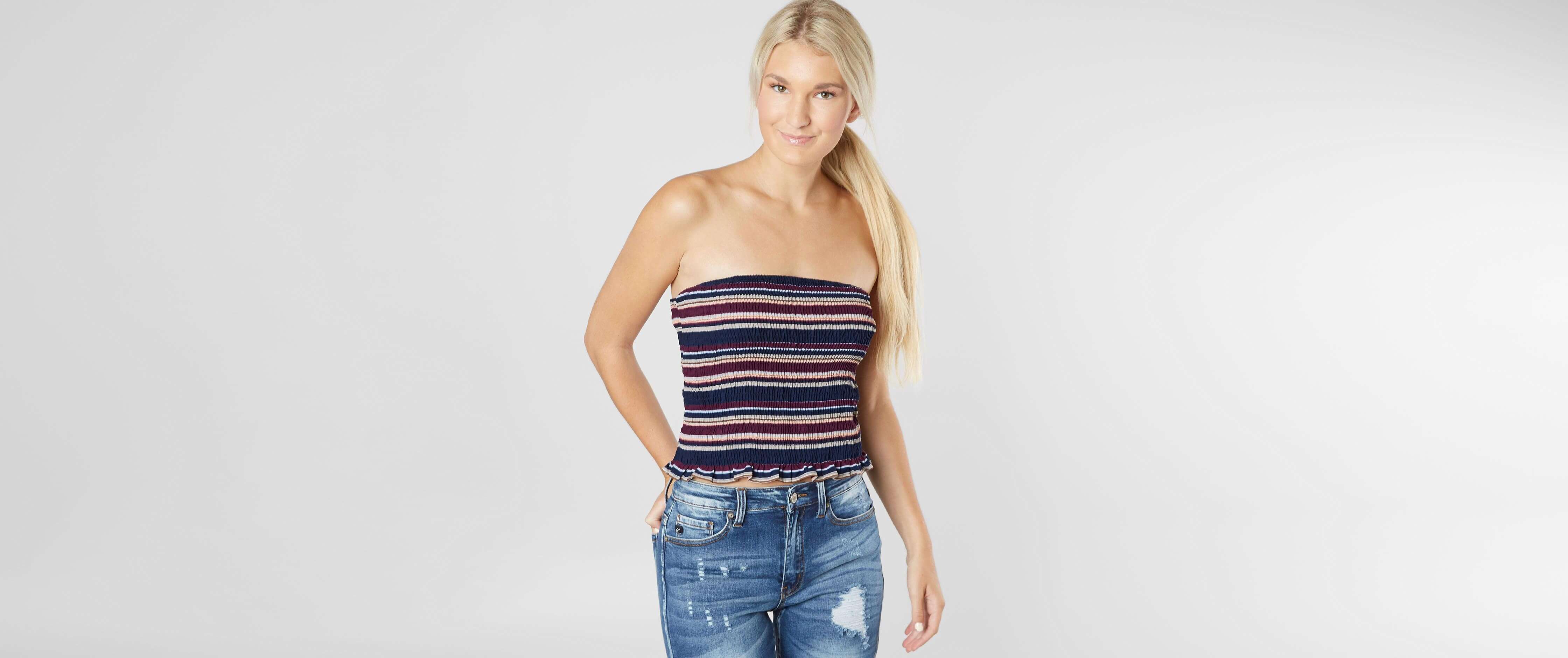 Stylehouse Shirred Tube Top - Women's Shirts/Blouses in Navy Plum | Buckle