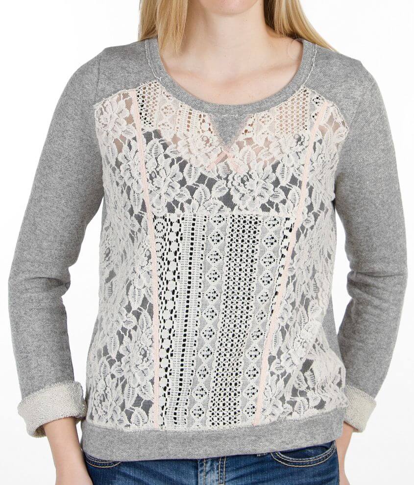 Jolt Pieced Lace Sweatshirt - Women's Sweatshirts in Heather Grey | Buckle