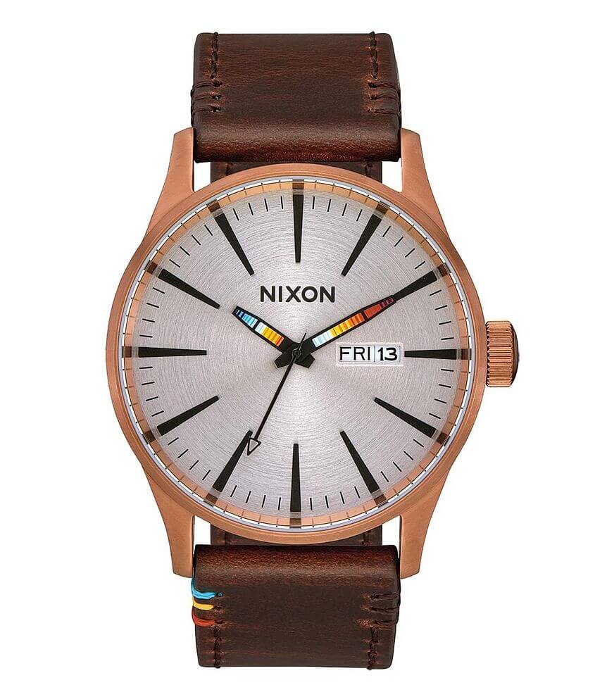 Nixon The Sentry Leather Watch - Men's Watches in Copper Brown Scape ...