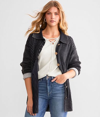 BKE Washed Cable Knit Cardigan Sweater - Women's Sweaters in Washed ...